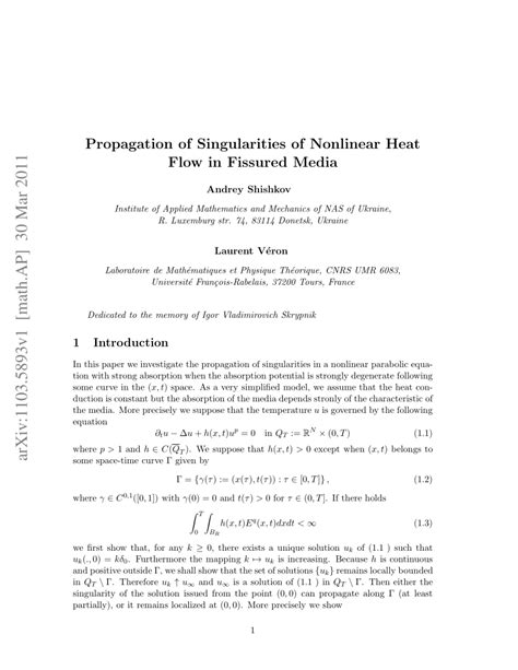 Pdf Propagation Of Singularities Of Nonlinear Heat Flow In Fissured Media