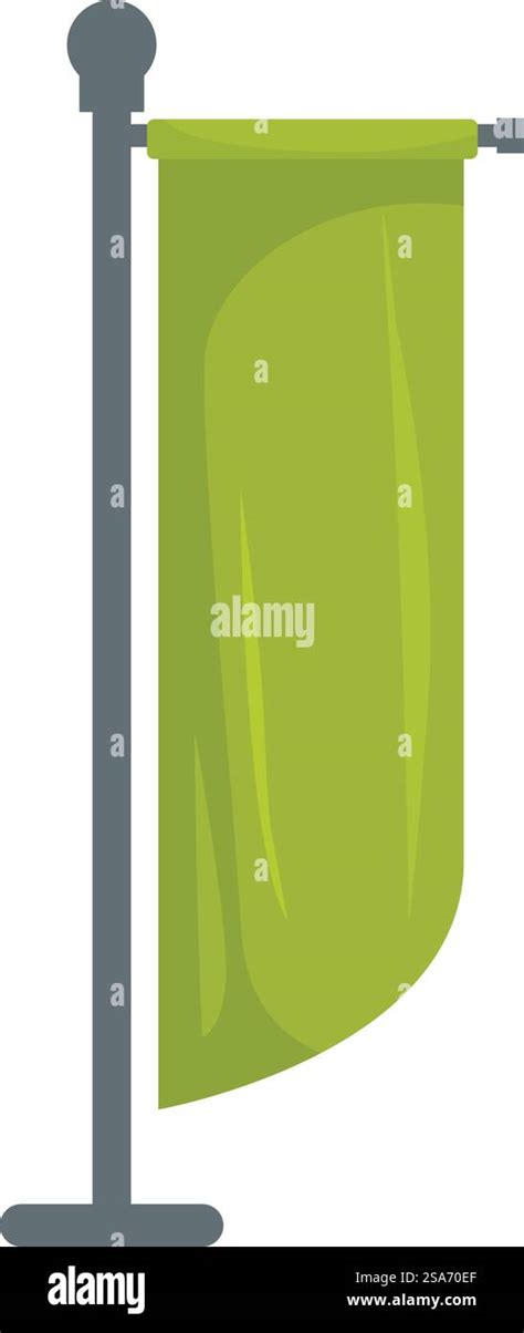Green Blank Flag Waving On Metal Pole Isolated On White Background Green Blank Flag Waving On
