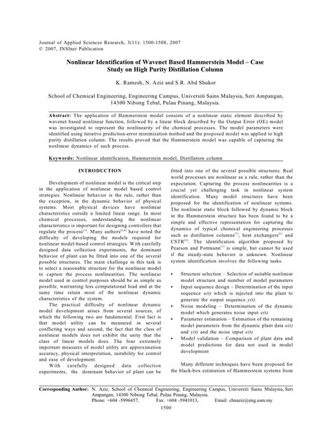Pdf Nonlinear Identification Of Wavenet Based Hammerstein Model