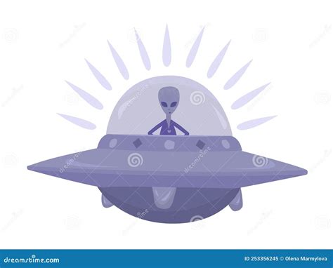 Alien In Flying Saucer Stock Vector Illustration Of Pretty 253356245