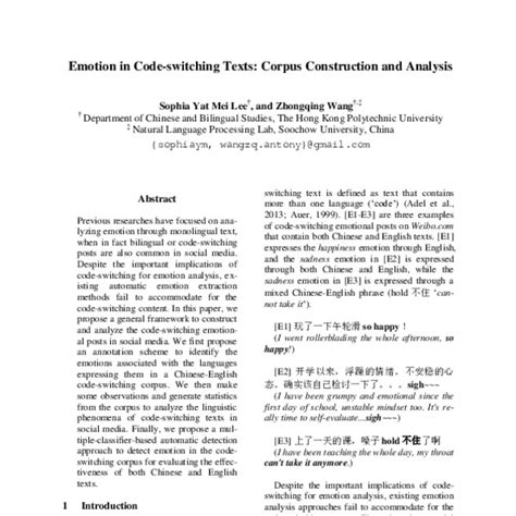 Emotion In Code Switching Texts Corpus Construction And Analysis Acl