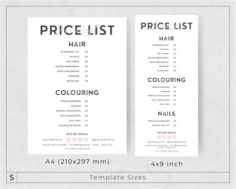 Editable Price List Template Modern Pink Black Price List Etsy