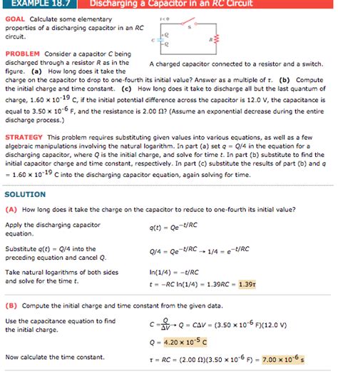 Solved Example 18 7 Discharging A Capacitor In An Rc Circuit