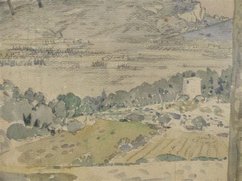 Proantic Léo Lelée Watercolor Landscape Of Provence At The Mill