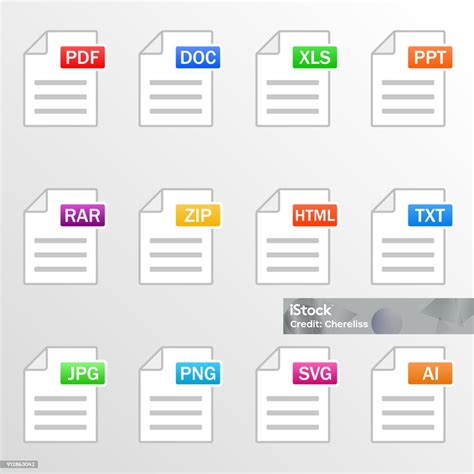 문서 파일입니다 아이콘 세트입니다 파일 형식pdf Doc Xls Ppt Rar Zip Html Txt  Png Svg Ai
