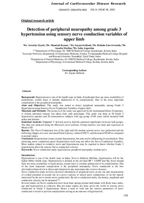 Pdf Detection Of Peripheral Neuropathy Among Grade 3 Hypertension Using Sensory Nerve