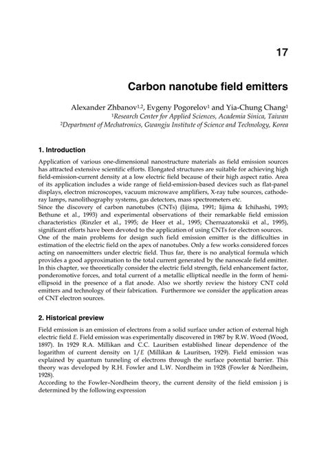 Pdf Carbon Nanotube Field Emitters