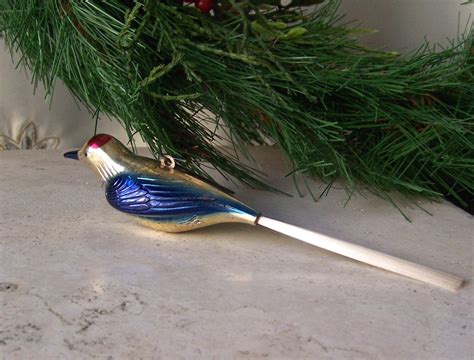 Vintage Bird Christmas Ornament Spun Glass Tail By Cynthiasattic