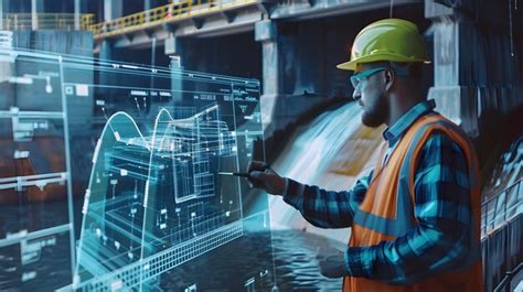 Engineers Designing A Digital Blueprint For A Hydroelectric Dam