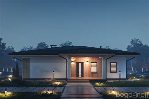 Проект 1 этажного дома с террасой и крыльцом