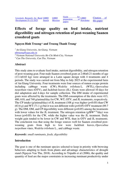 Pdf Effects Of Forage Quality On Feed Intake Nutrient Digestibility