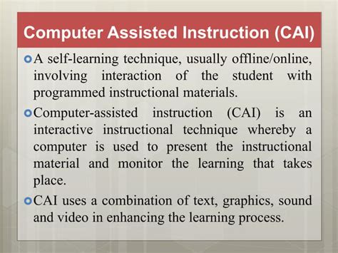 Computer Assisted Instruction Cai Pptx Educational Assessment Education