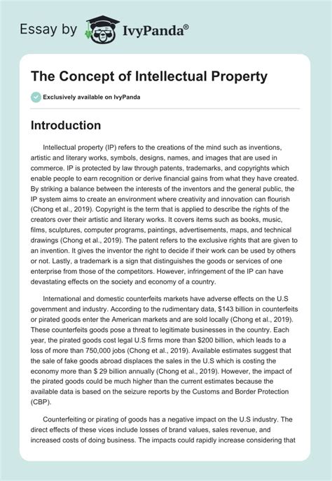The Concept Of Intellectual Property 3396 Words Essay Example