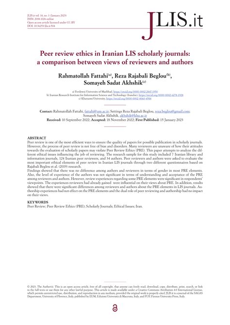 Pdf Peer Review Ethics In Iranian Lis Scholarly Journals A Comparison Between Views Of