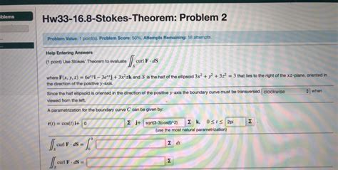 Solved Blems Hw33 16 8 Stokes Theorem Problem 2 Problem Chegg Com