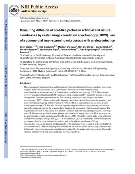 Pdf Measuring Diffusion Of Lipid Like Probes In Artificial And