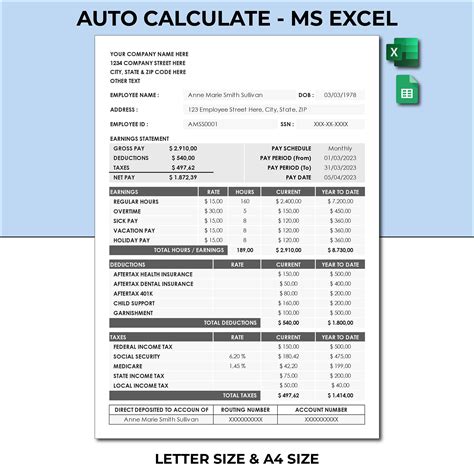 Employee Pay Stub Spreadsheet Template Excel Google Sheet Paycheck Stub Template Salary Slip