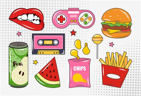 팝 아트 요소 프렌치 프라이에 대한 스톡 벡터 아트 및 기타 이미지 프렌치 프라이 배경 주제 예술 Istock