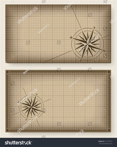 Brown Blueprint Background Compass Rose Raster Stock Illustration