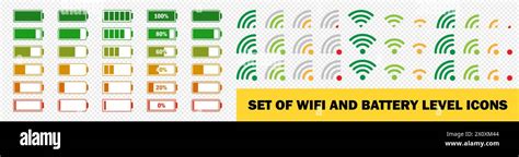 Set Of Status Mobile Bar Icon Wifi Signal Level Battery Charge Sign