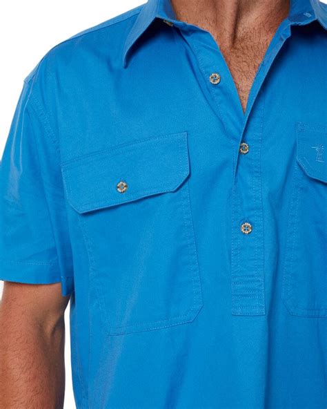 Pilbara Closed Front Ss Shirt Light Blue Buy Online