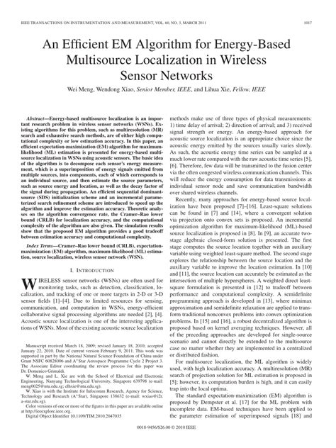 Pdf An Efficient Em Algorithm For Energy Based Multisource Localization In Wireless Sensor