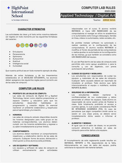 23 24 computer lab rules pdf informática