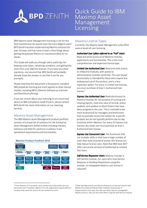 Quick Guide To Ibm Maximo Asset Management Licensing