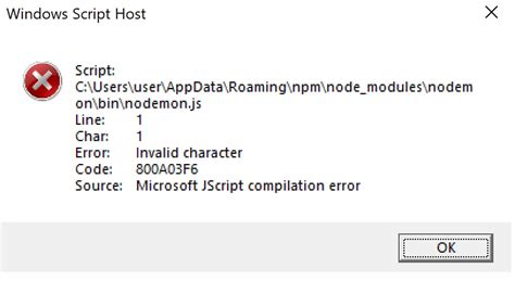 Javascript Running Nodemon Indexjs Launches Windows Script Host
