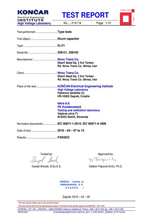 نیروترانس Type Test Report Klv1