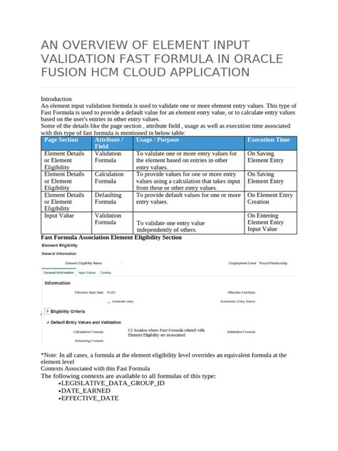 An Overview Of Element Input Validation Fast Formula In Oracle Fusion