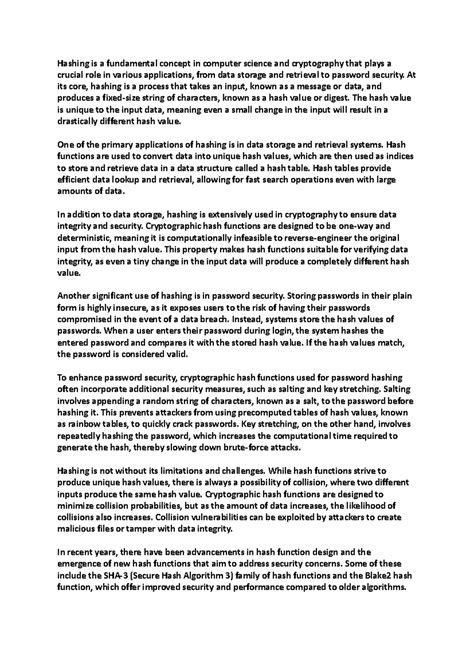 Summary Hashing 101 Summary On Hashing Hashing Is A Fundamental Concept In Computer Science