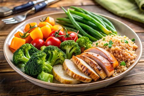 Premium Photo A Closeup Of A Balanced Meal Plate Featuring Lean