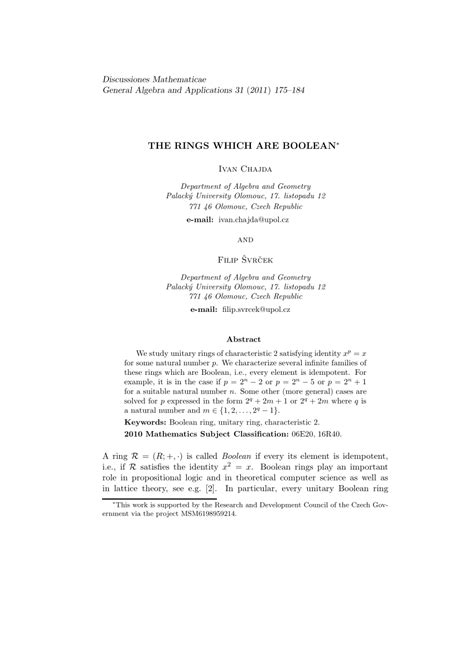 Pdf The Rings Which Are Boolean