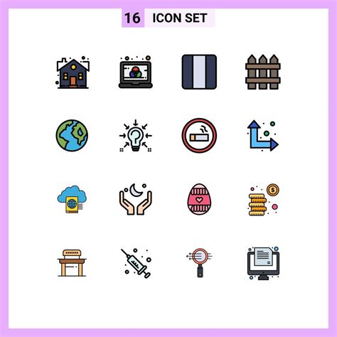 Mobile Interface Flat Color Filled Line Set Of 16 Pictograms Of Earth Security Screen Home