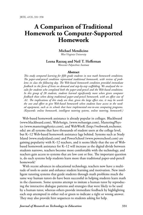 Pdf A Comparison Of Traditional Homework To Computer Supported Homework