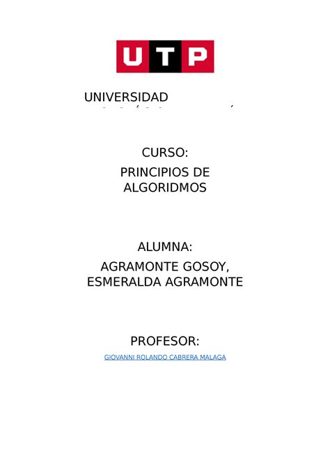 Algoritmo S2 semana2 UNIVERSIDAD TECNOLÓGICA DEL PERÚ CURSO