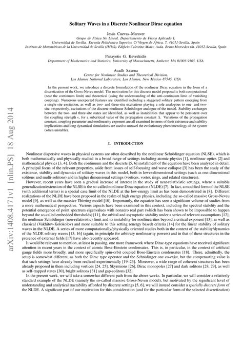 Pdf Solitary Waves In A Discrete Nonlinear Dirac Equation