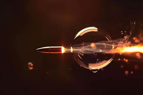 bullet passing through a bubble with a trail of fire and smoke premium ai generated image