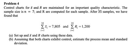 Solved Problem Control charts for ž and R are maintained Chegg