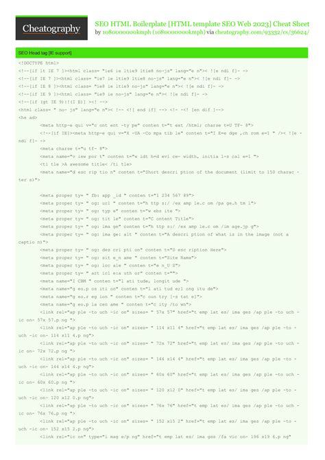 Seo Html Boilerplate Html Template Seo Web 2023 Cheat Sheet By