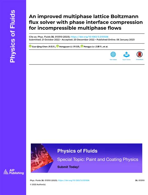 Pdf An Improved Multiphase Lattice Boltzmann Flux Solver With Phase Interface Compression For