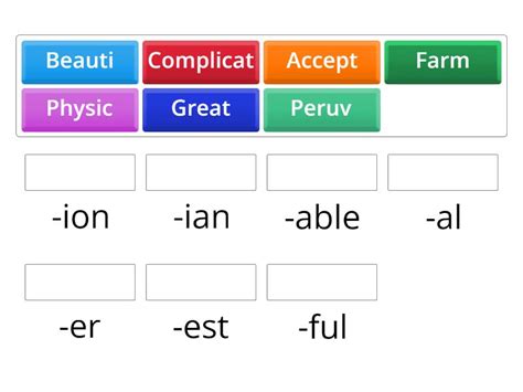 match the word with its corresponding suffix match up