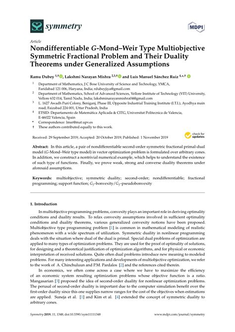 Pdf Nondifferentiable G Mondweir Type Multiobjective Symmetric Fractional Problem And Their