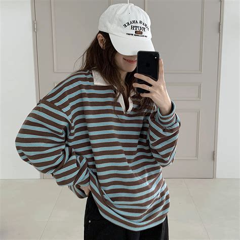 프롬비기닝 기모 스트라이프 카라 맨투맨티 4color기모티 기모티셔츠 긴팔티 스트라이프 스트라이프티 티셔츠 기모맨투맨 맨투맨 레이어드 직진배송 크리스마스