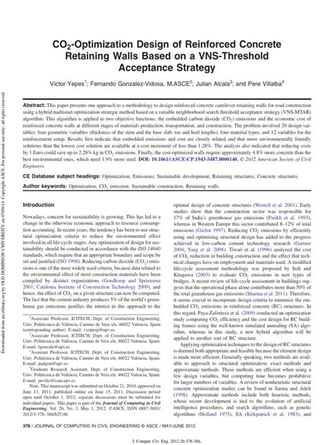 2011 co2 optimization design of reinforced concrete retaining walls based on a vns threshold