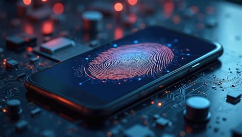 Digital Fingerprint On Smartphone Screen Biometric Identification Access Circuit Board Design