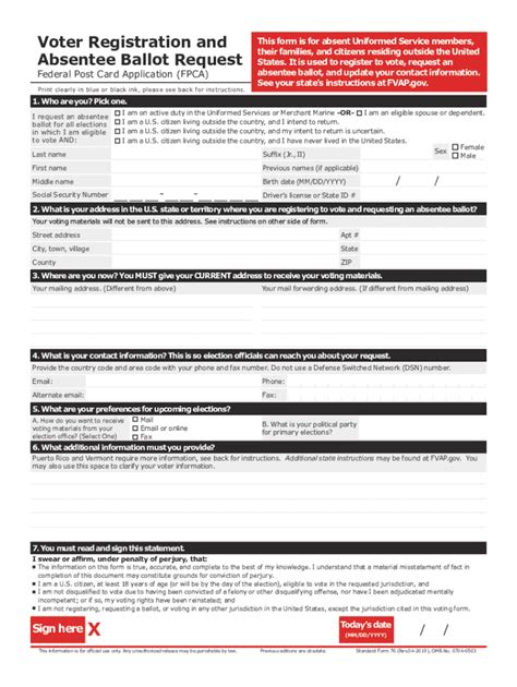 Standard Form 76 Federal Post Card Application Fpca Fill Out And Sign