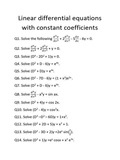 Linear Differential Equations With Constant Coefficients Pdf