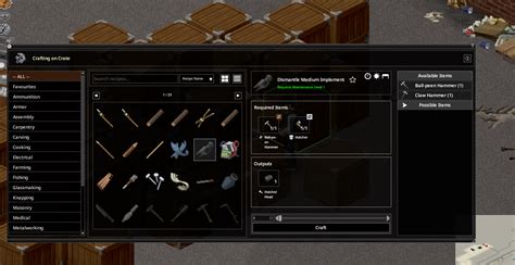 Having An Issue With Dismantle Medium Implement Crafting Recipe Bug